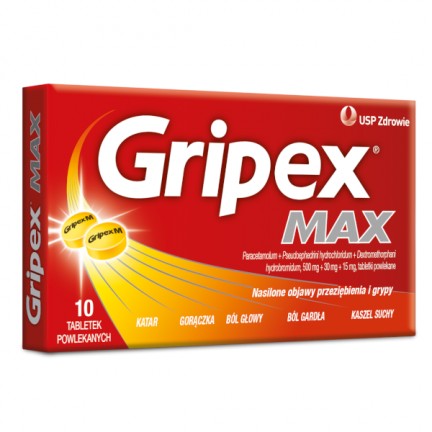 Gripex Max 500 mg + 30 mg + 15 mg, 10 tabletek powlekanych | Apteline.pl
