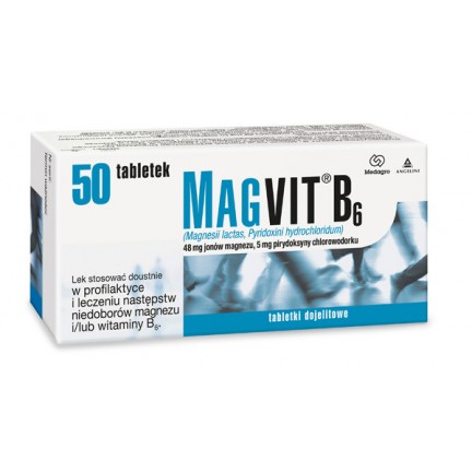 Magvit B6, 50 tabletek powlekanych dojelitowych | Apteline.pl