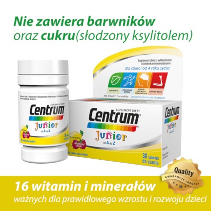 Centrum Junior, zestaw witamin i minerałów dla dzieci 4+, 30 tabletek ...