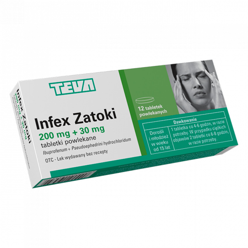 Infex Zatoki, 200 mg + 30 mg, 12 tabletek powlekanych | Apteline.pl