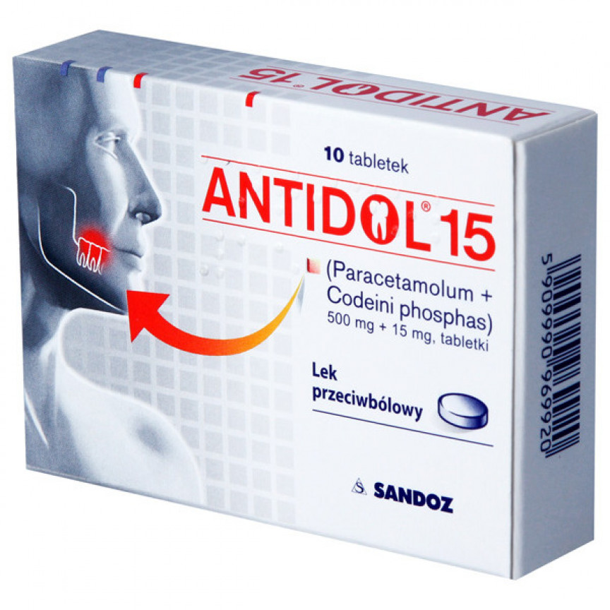 Antidol 15, 500 mg + 15 mg, 10 tabletek | Apteline.pl