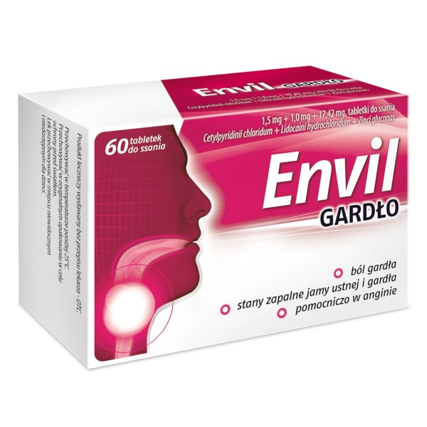 Envil gardło, 1,5 mg + 1,0 mg + 17,42 mg, 60 tabletek do ssania ...