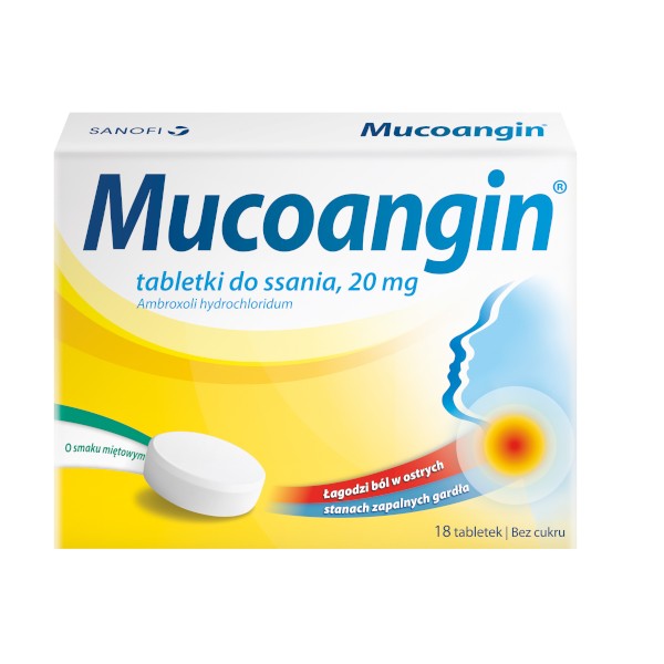 Mucoangin 20 mg, 18 tabletek bez cukru do ssania | Apteline.pl