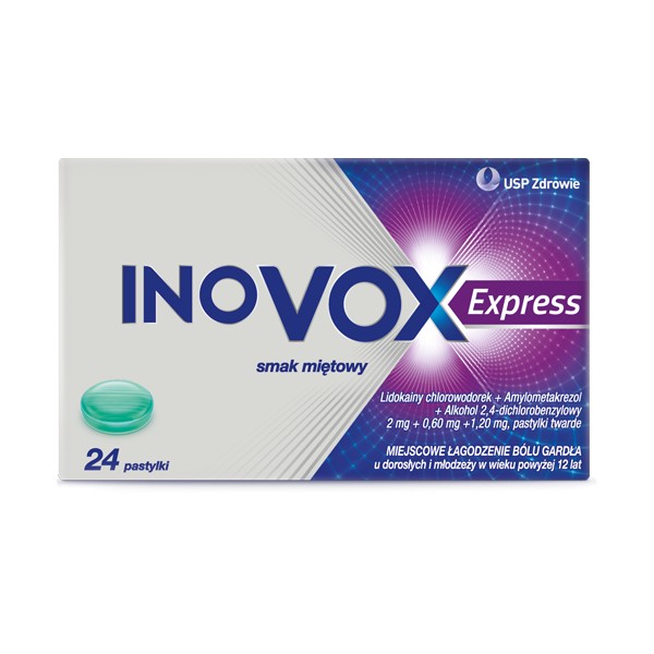 Inovox Express smak miętowy, 2 mg + 0,60 mg + 1,20 mg, 24 pastylki ...