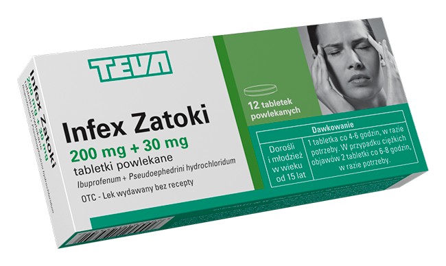 Infex Zatoki, 200 mg + 30 mg, 12 tabletek powlekanych | Apteline.pl
