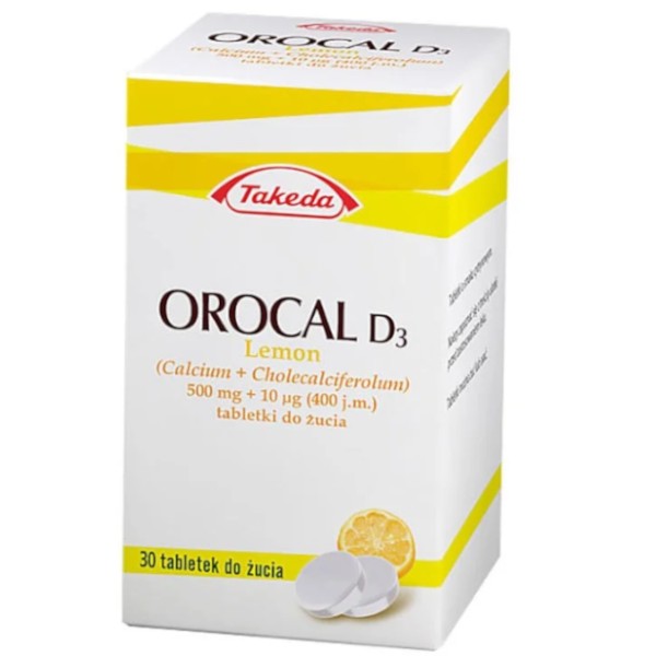 Orocal D3 Lemon 500 mg + 10 μg (400 j.m.), 30 tabletek do żucia ...
